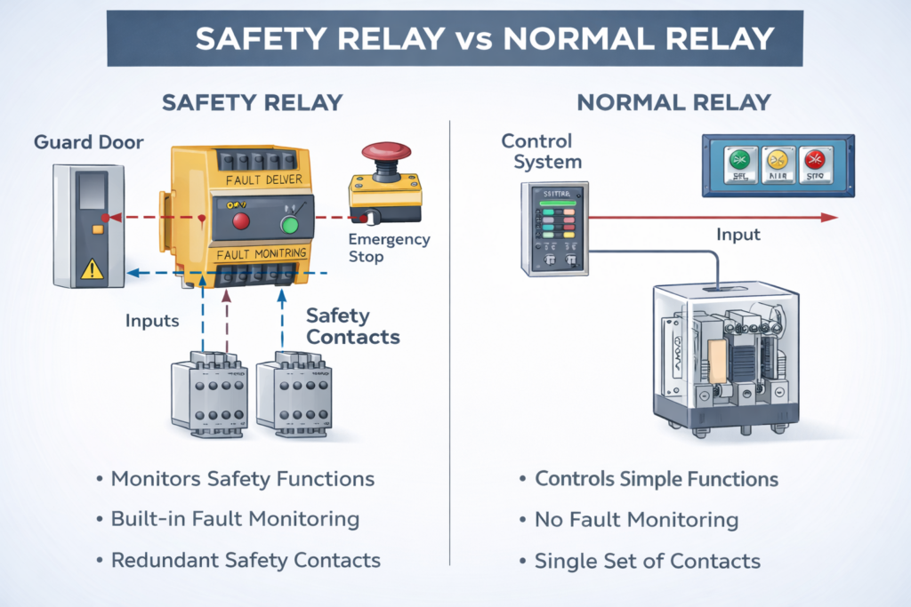 Safety relay vs normal relay - Click2Electro