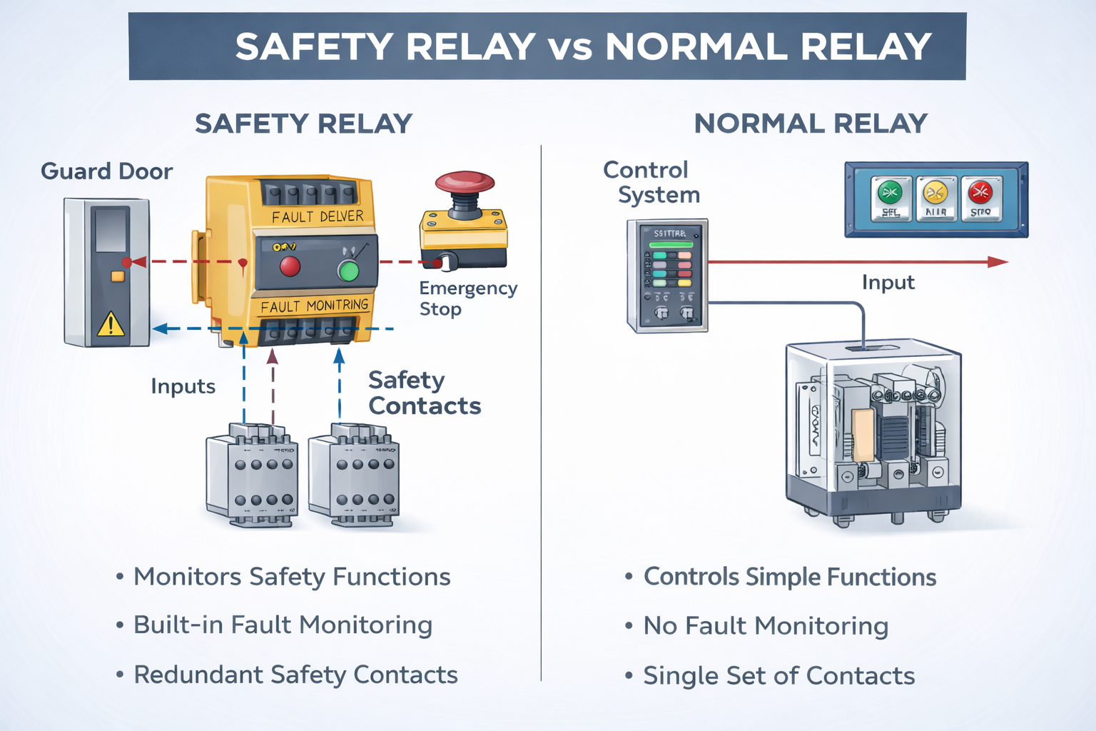Safety relay vs normal relay - Click2Electro